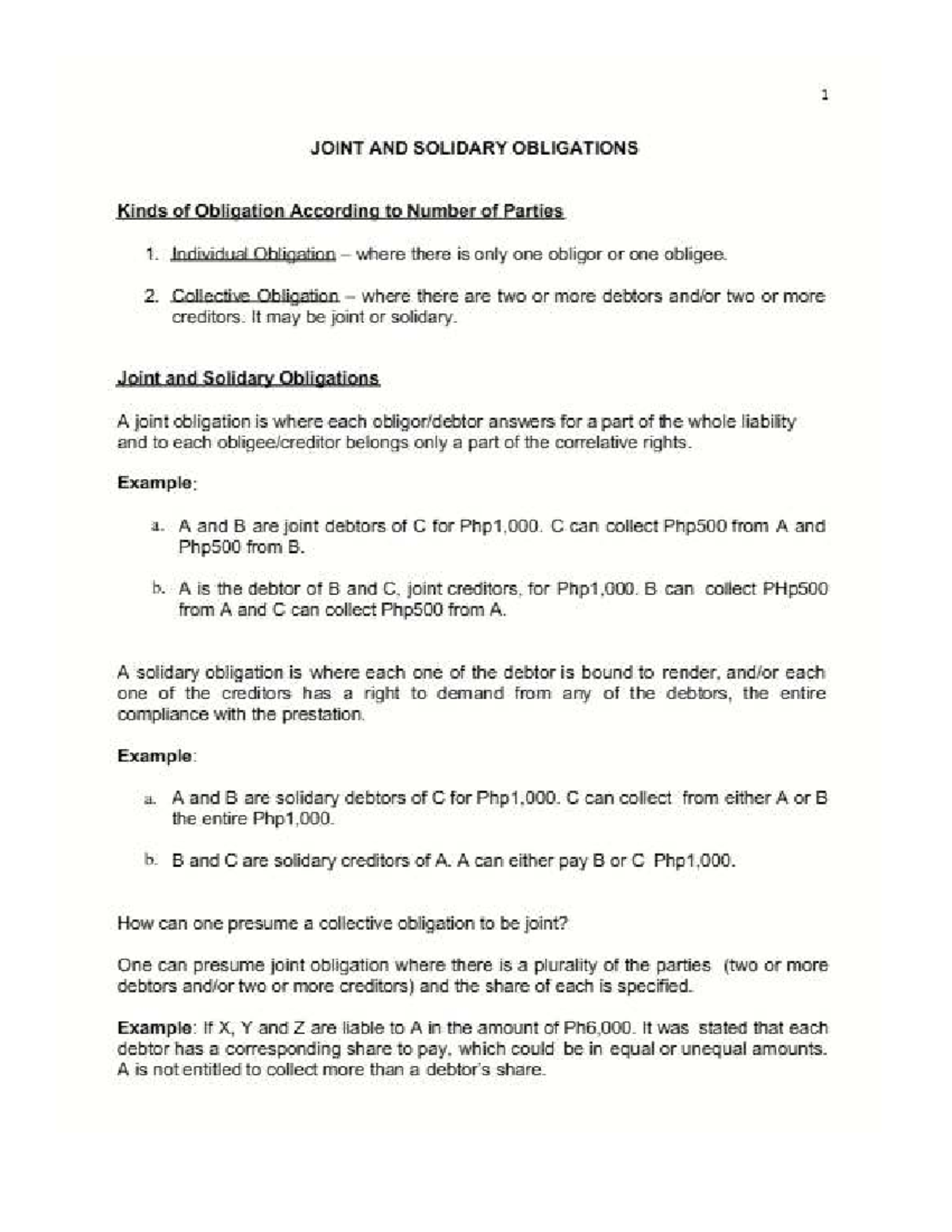Joint and Solidary Obligations: Types and Key Concepts - Studocu