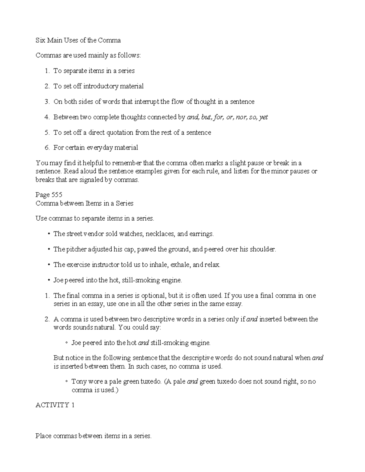 Understanding the Six Key Uses of Commas for Writing Clarity - Studocu