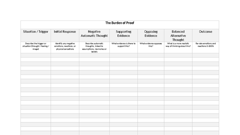 The Burden of Proof - Worry Thought Worksheet - The Burden of Proof ...