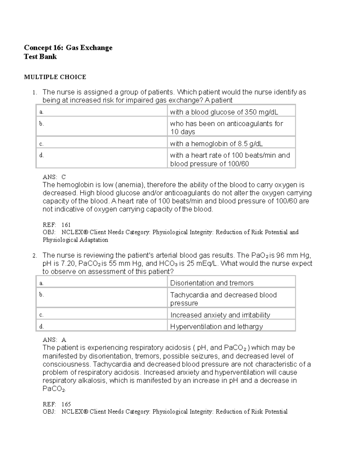 Gas exchange - lecture notes - Concept 16: Gas Exchange Test Bank ...