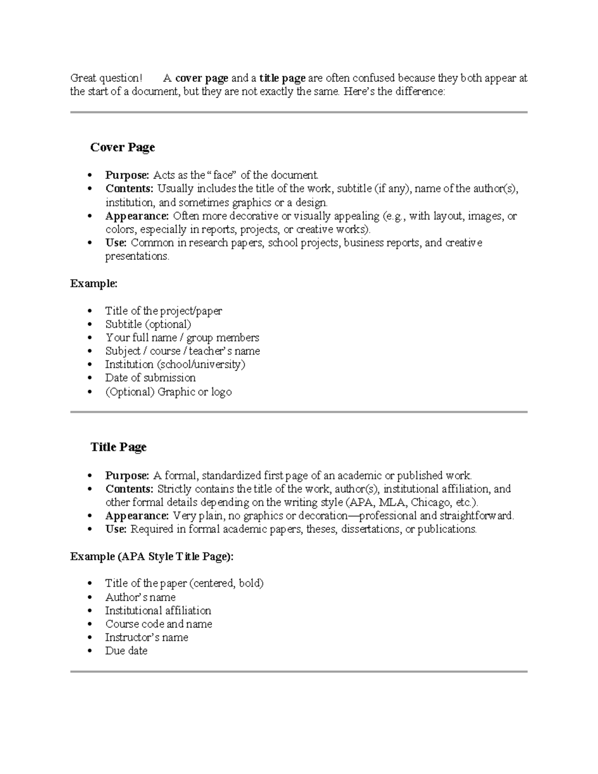 EAPP MJ - Cover Page vs. Title Page: Key Differences Explained - Studocu