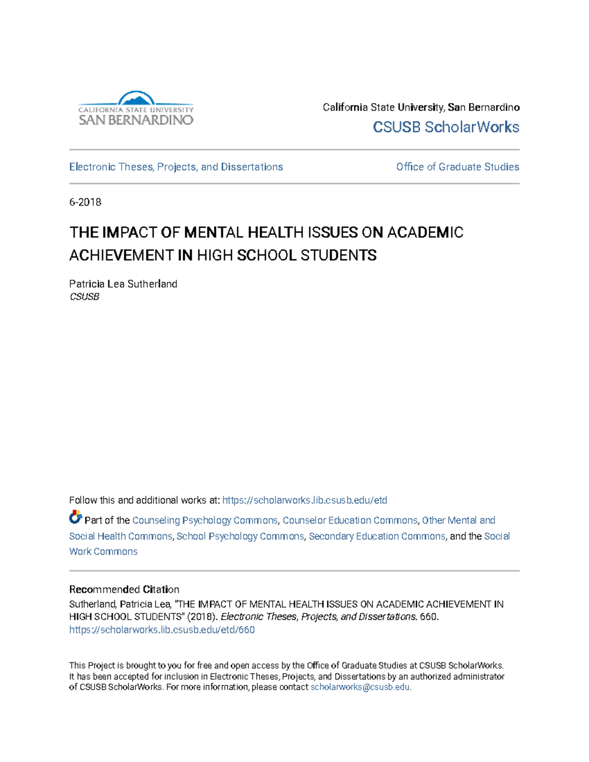The Impact of Mental Health on Academic Achievement: A CSUSB Study ...