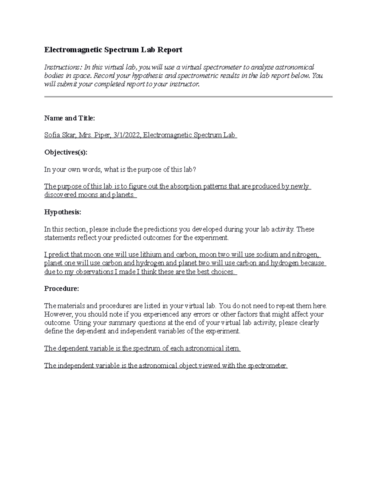 Electromagnetic Spectrum Lab Report: Analysis & Findings for 5.06 - Studocu