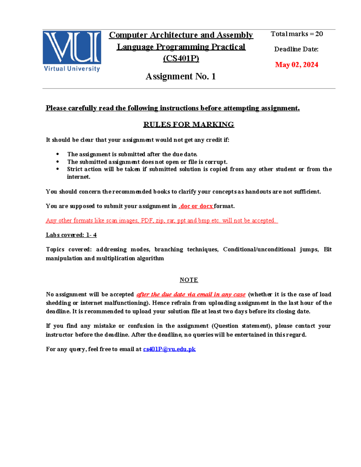 Spring 2024 CS401P Assignment No. 1 Guidelines and Instructions - Studocu