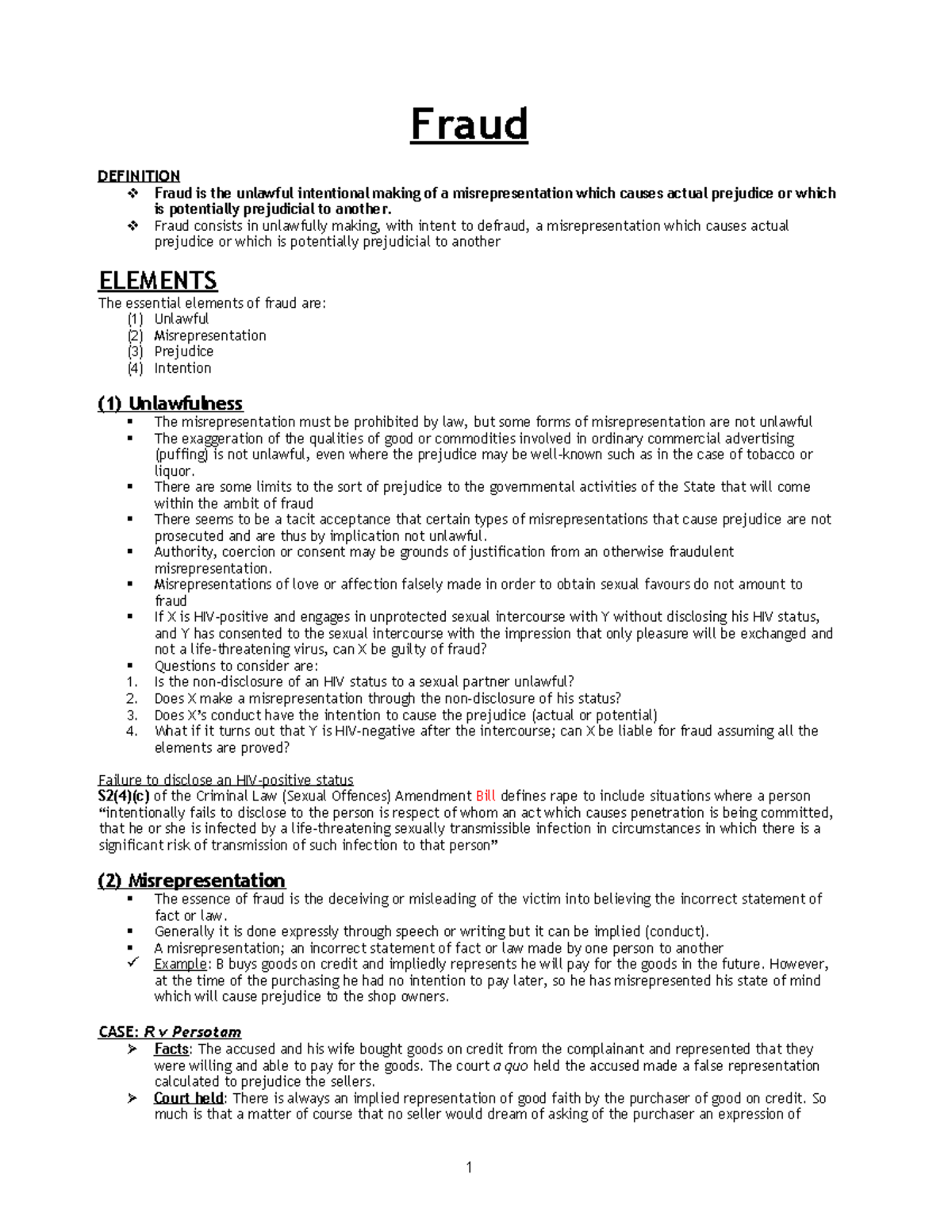 21CR - Fraud - Comprehensive Lecture Notes on Legal Elements and Cases ...
