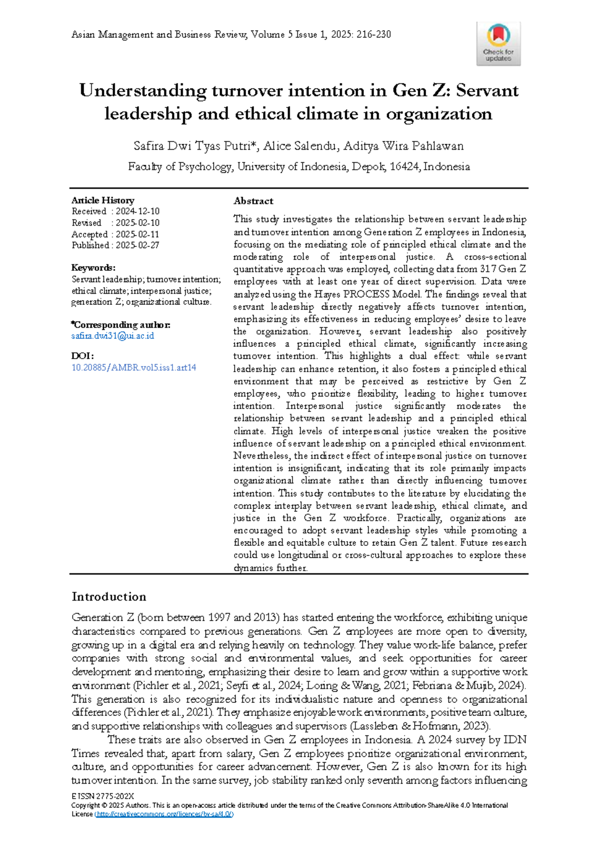 Understanding Turnover Intention in Gen Z: The Role of Servant ...