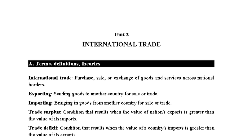 Unit 2 IB: International Trade Concepts and Theories Overview - Studocu