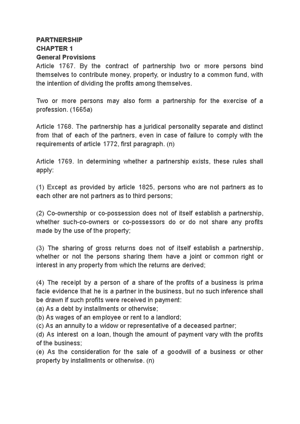 Partnership Formation CC: General Provisions Overview - Studocu