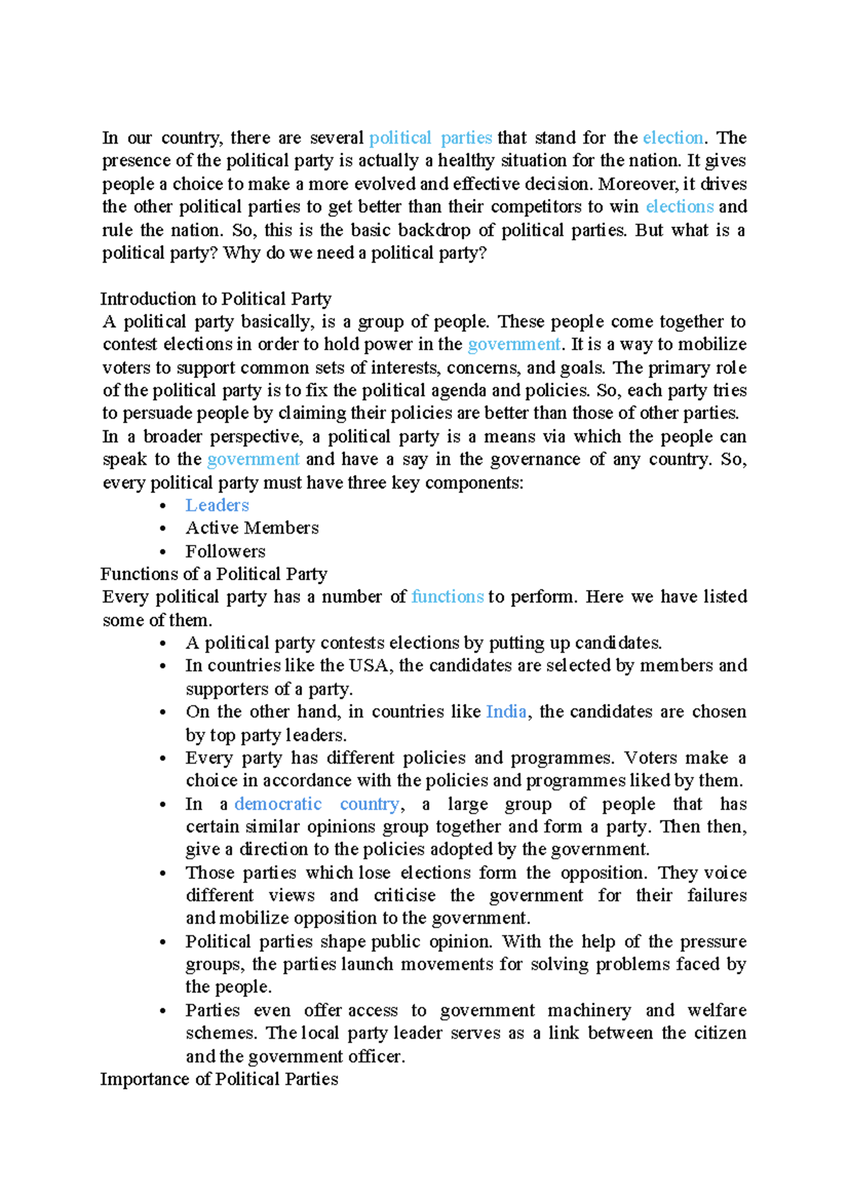 Party System: Understanding Political Parties and Their Functions - Studocu