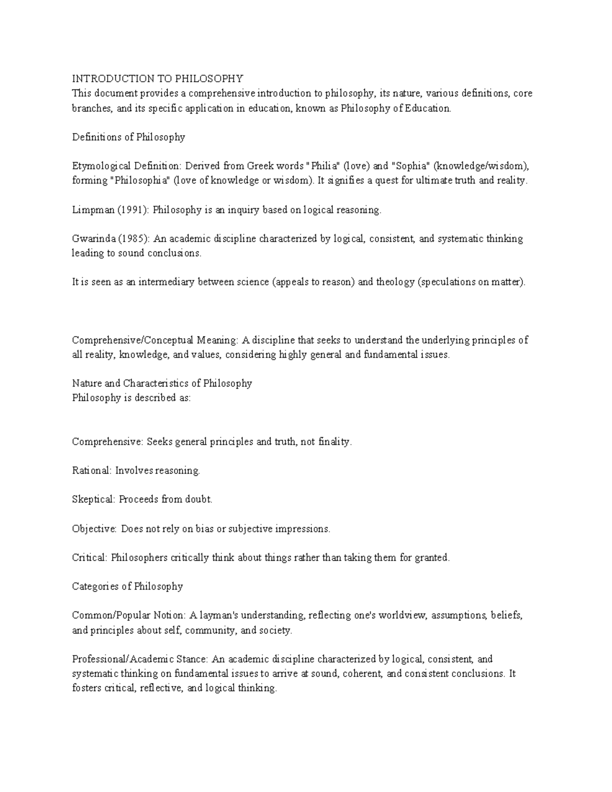 Introduction to Philosophy: Core Concepts and Educational Applications ...