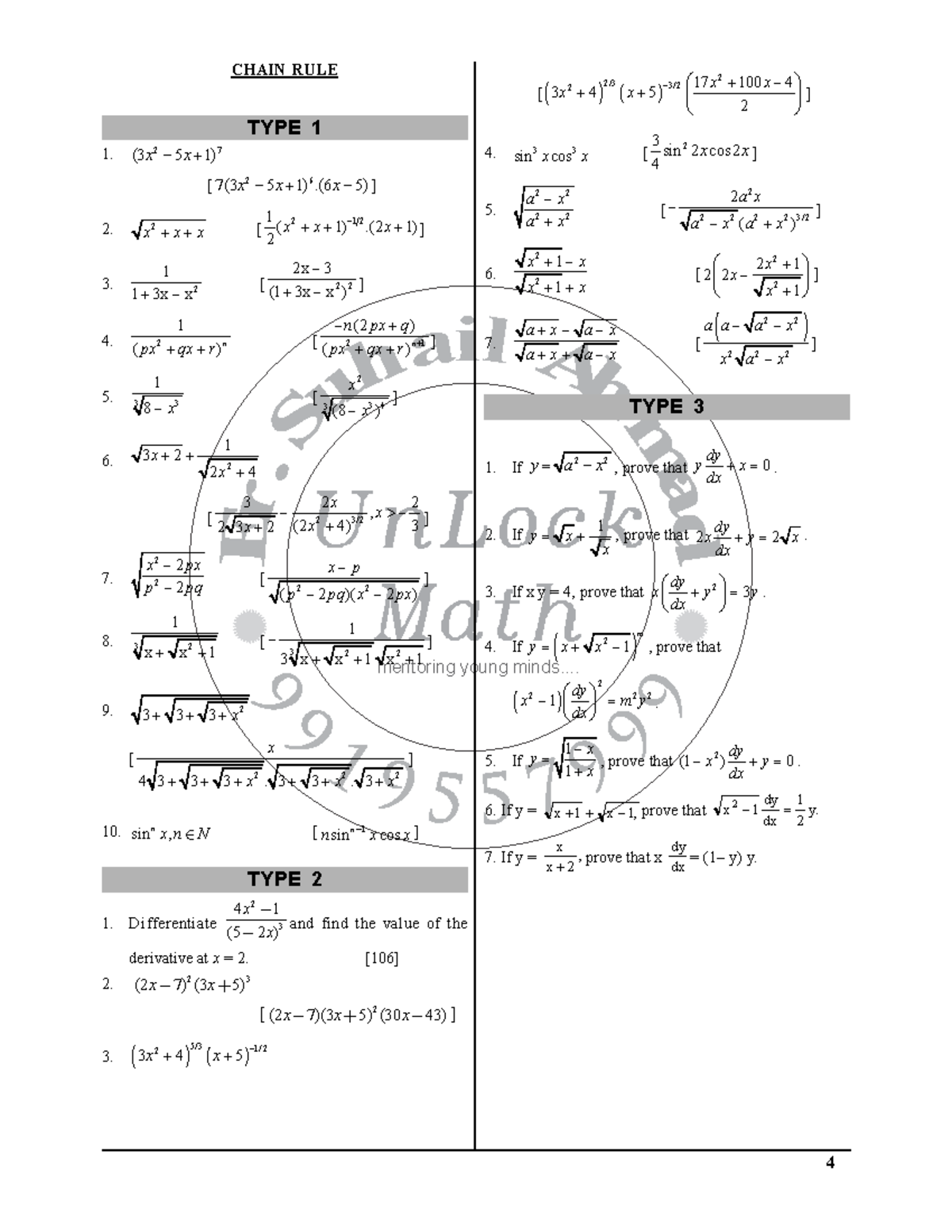 Differentiation - Chain Rule Notes (Course Code: 01) - Studocu