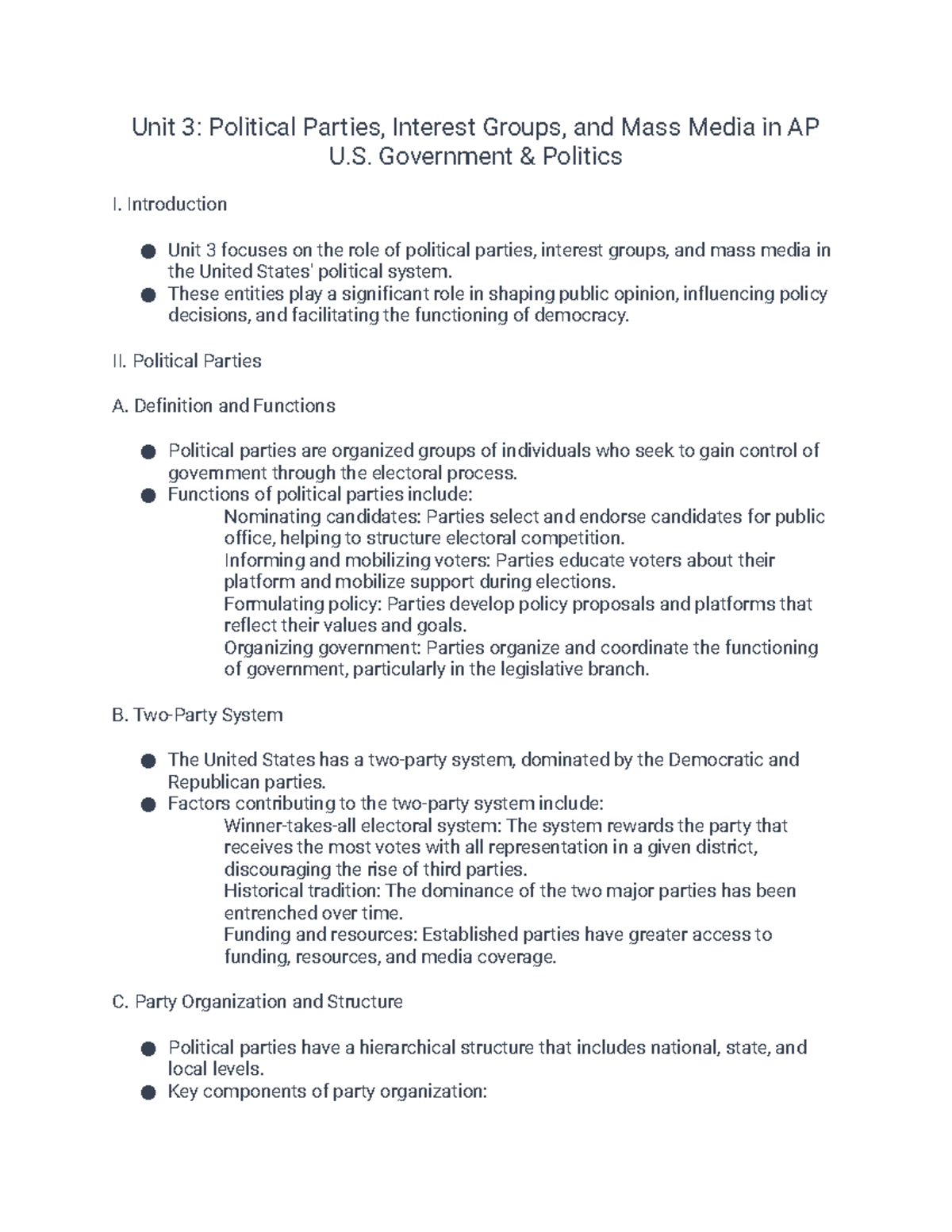 AP Gov Unit 3 - Class notes on Unit 3 - Unit 3: Political Parties ...