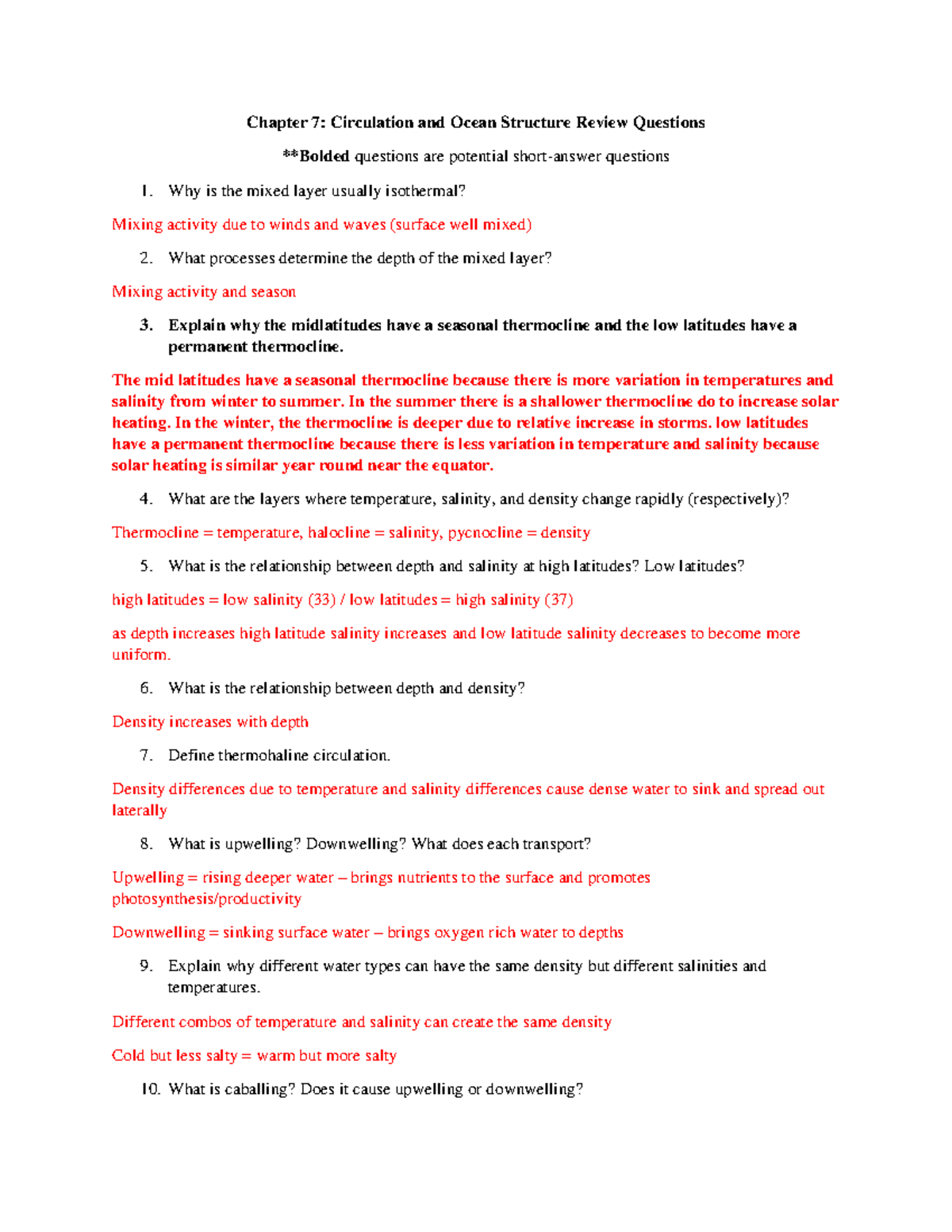 Chapter 7 Review Qs: Circulation & Ocean Structure Insights - Studocu