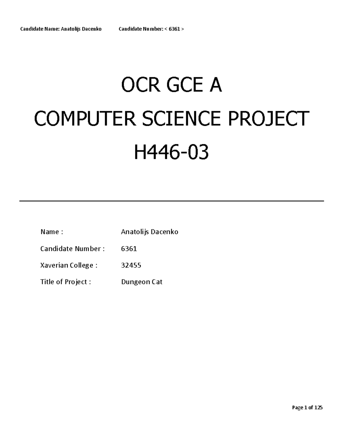 GCE A Computer Science Project: Dungeon Cat Design & Development - Studocu