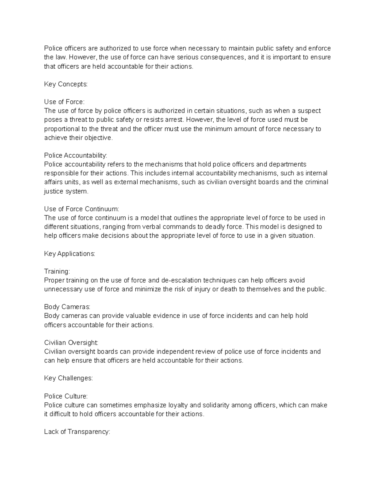 Use of Force and Police Accountability - Police officers are authorized ...