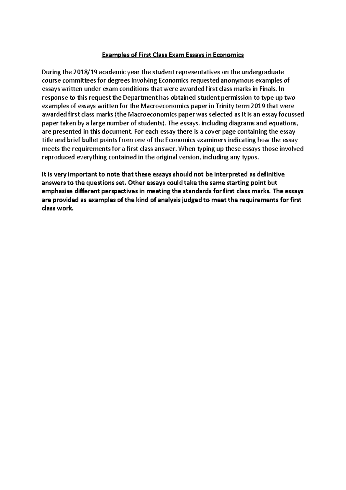 Examples of First Class Exam Essays (ECO301) in Macroeconomics - Studocu