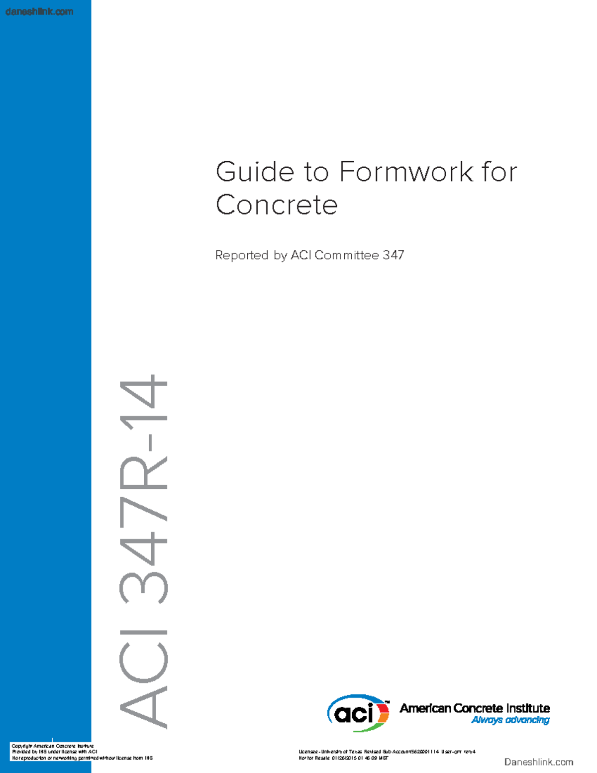 ACI 347R-14 Comprehensive Guide to Concrete Formwork Design and Use ...