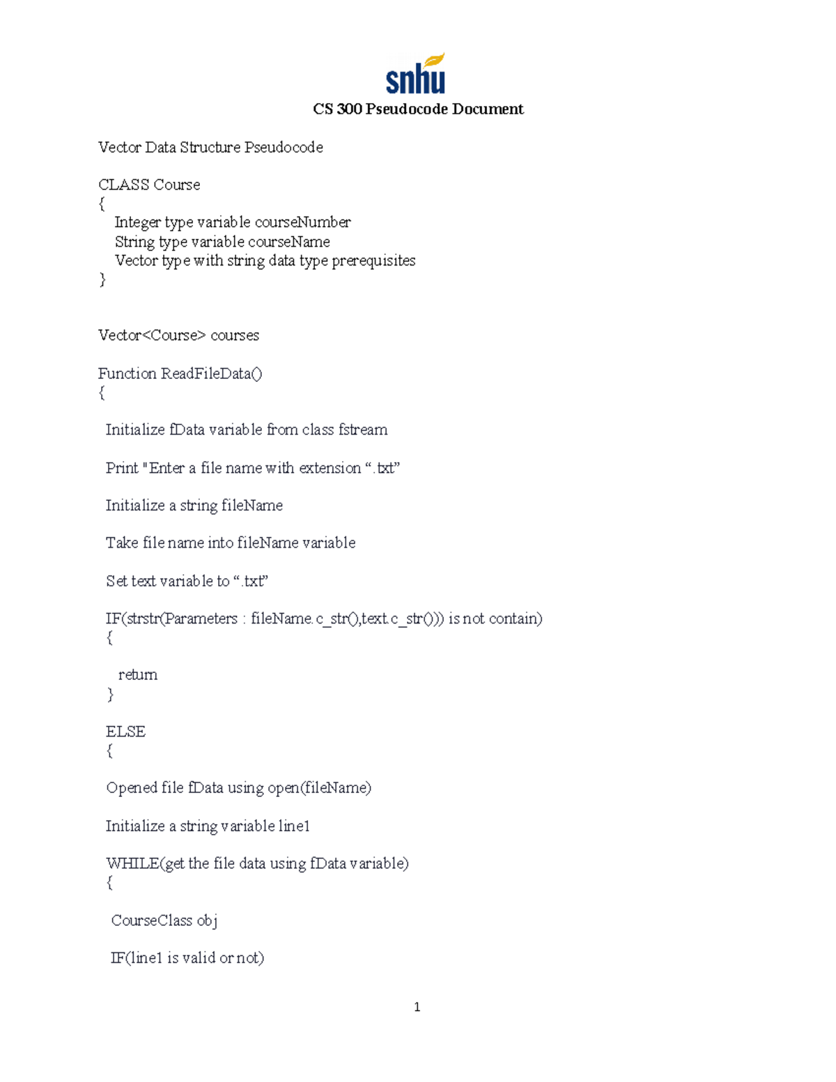 6-2 Project One CS 300 - CS 300 Pseudocode Document Vector Data Structure Pseudocode CLASS ...