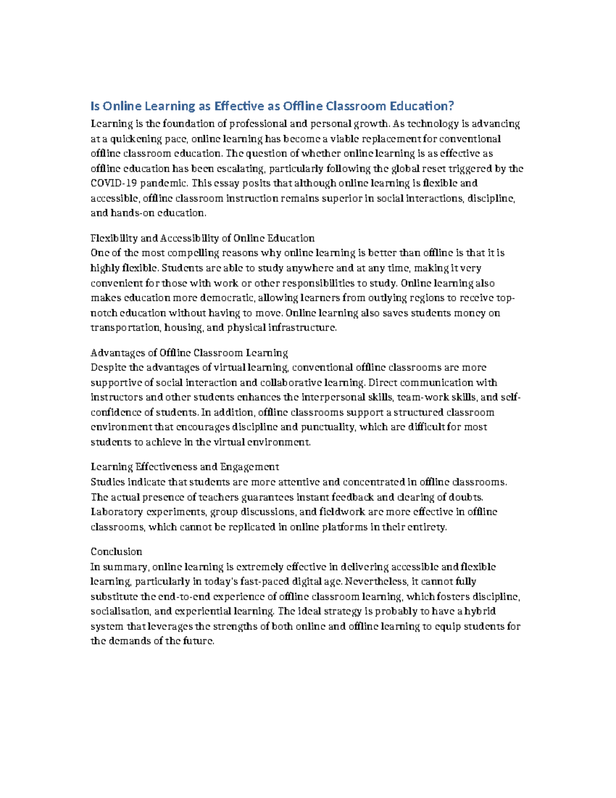 Online vs Offline Learning: Effectiveness in Education Comparison - Studocu