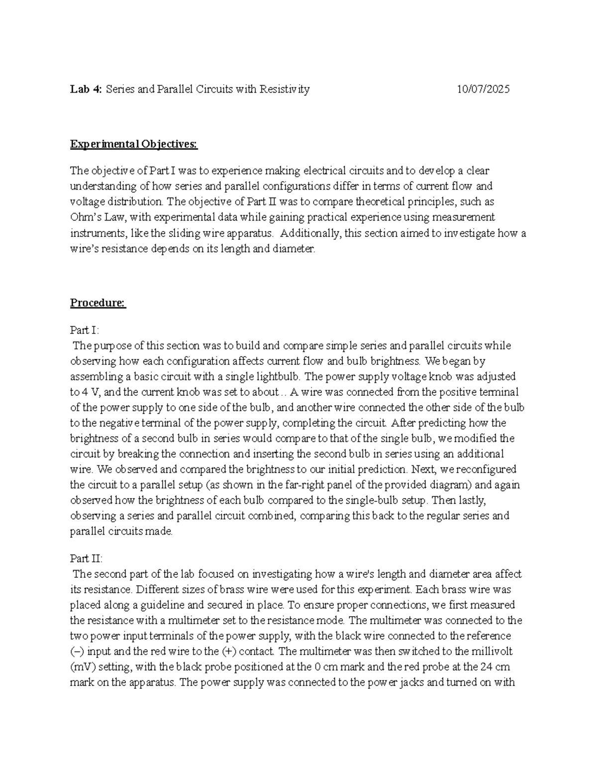 Lab 4: Series & Parallel Circuits - Phys Lab 2 Insights and Results - Studocu