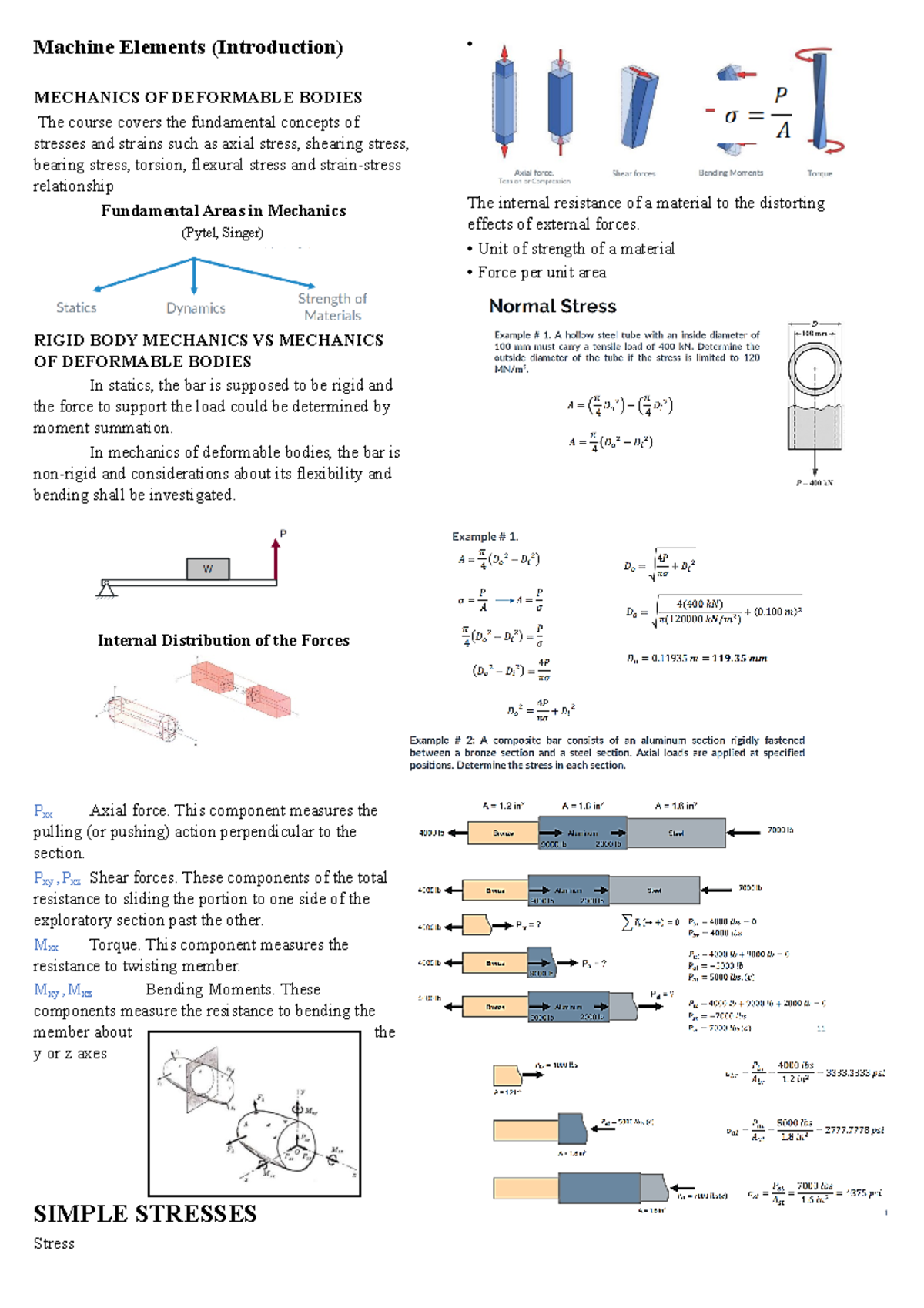 Lecture - Mechanics of Deformable Bodies: Key Concepts & Examples - Studocu