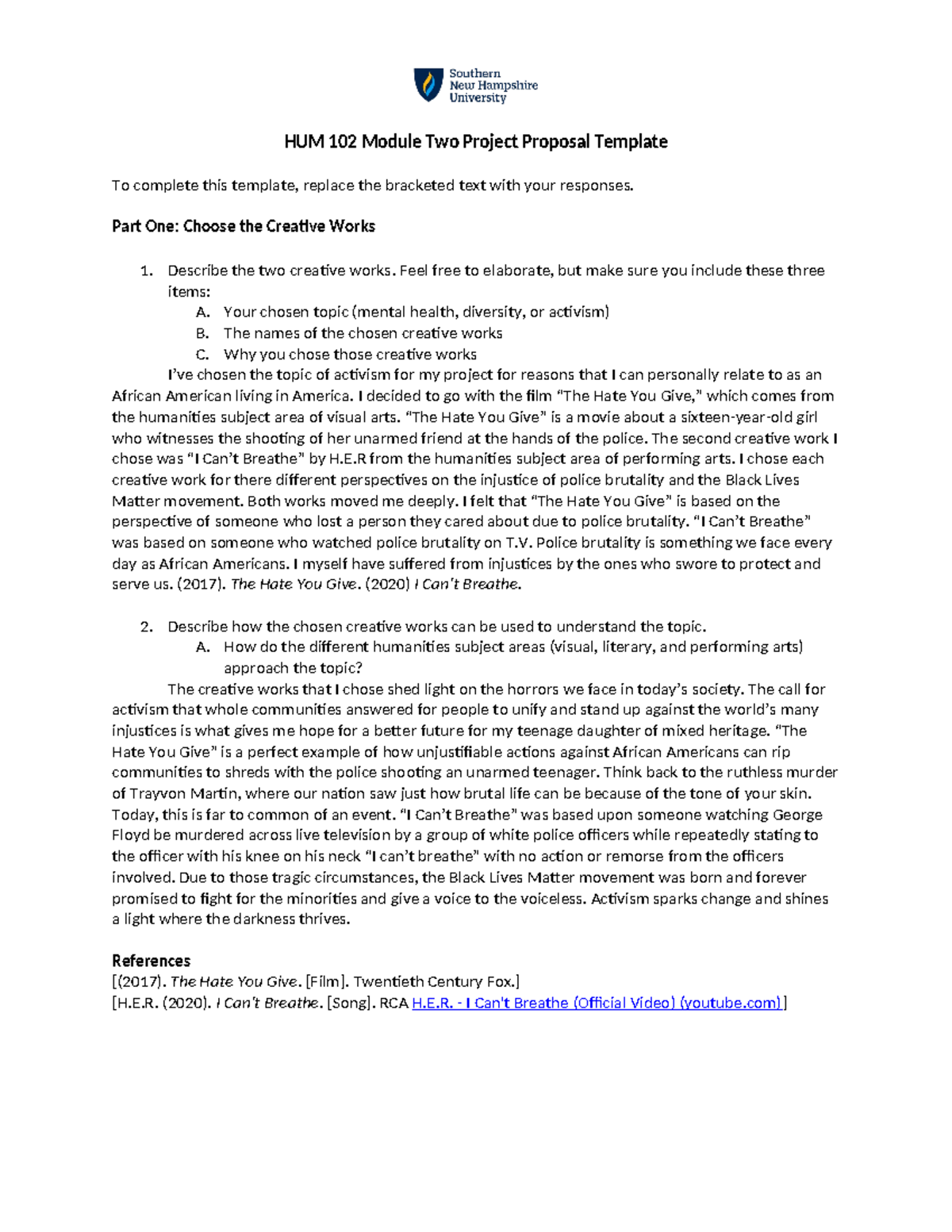 HUM 102 Module Two Project Proposal on Activism in Creative Works - Studocu