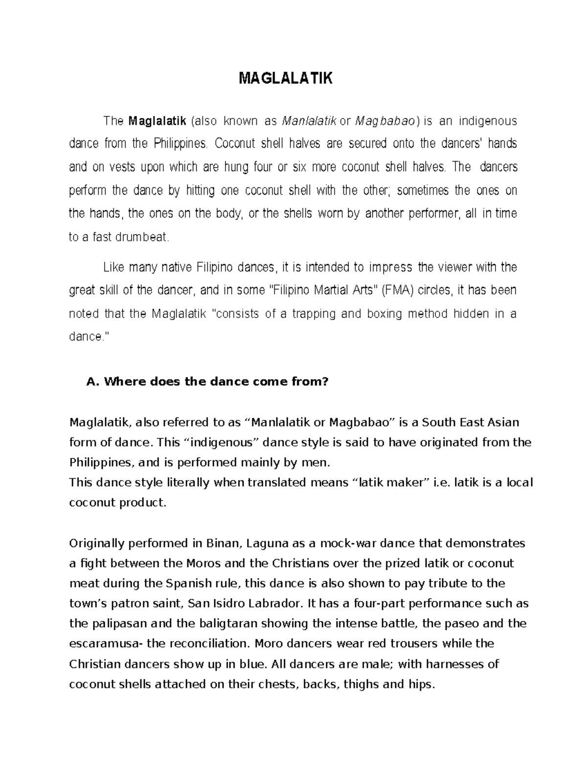 MAGLALATIK: An Indigenous Dance of the Philippines - Studocu