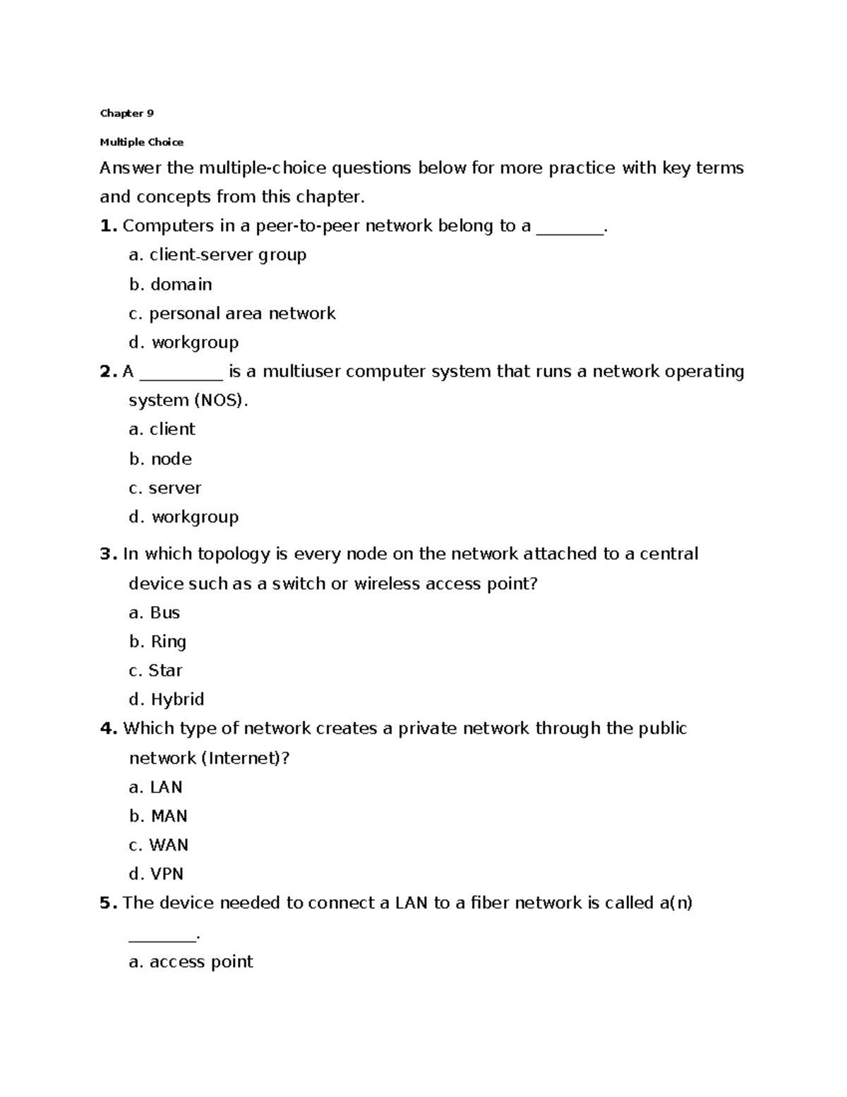 Networking Concepts & Practice Questions for Chapter 9 - Studocu
