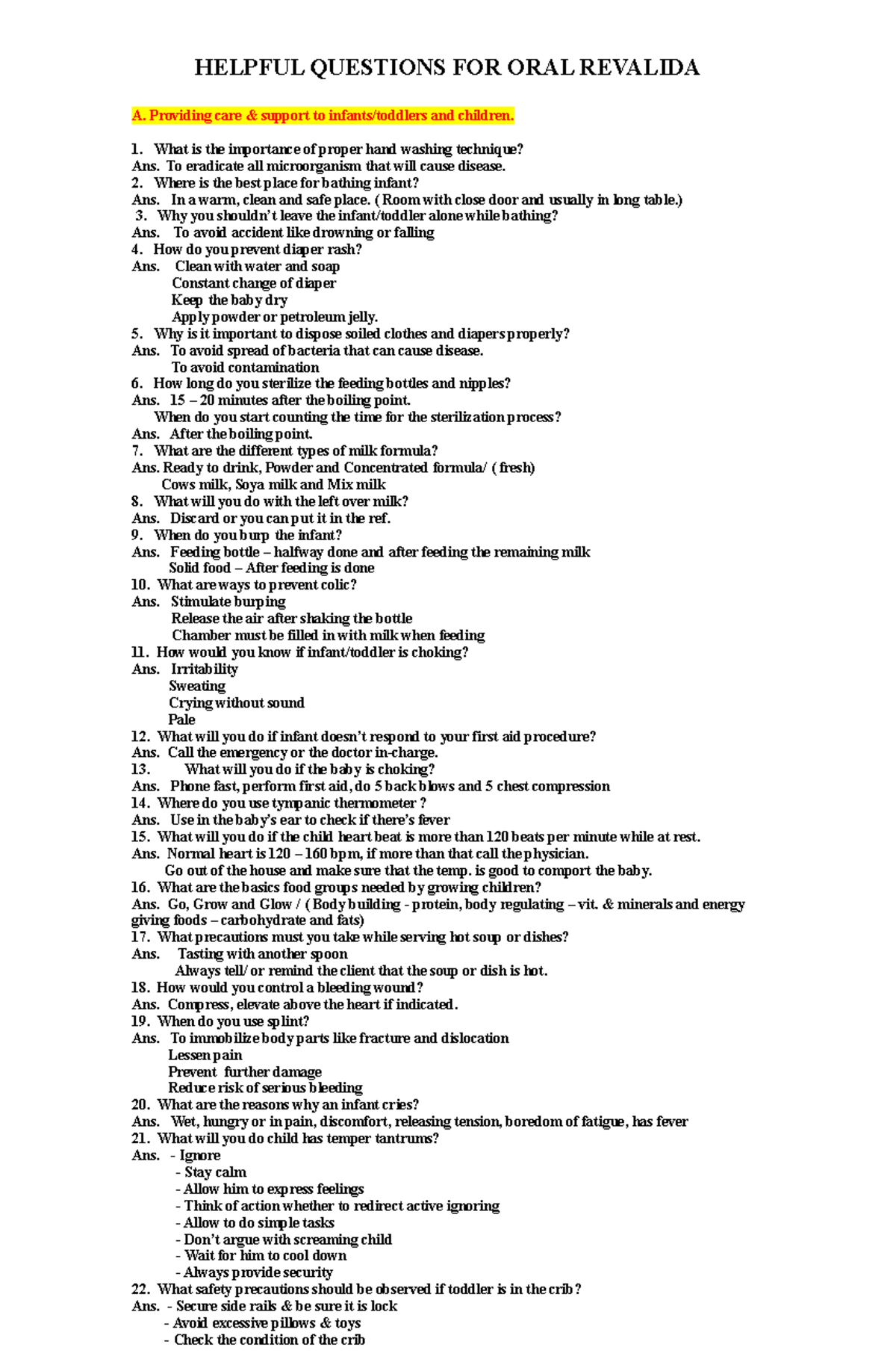 Revalida-reviewer - HELPFUL QUESTIONS FOR ORAL REVALIDA A. Providing ...