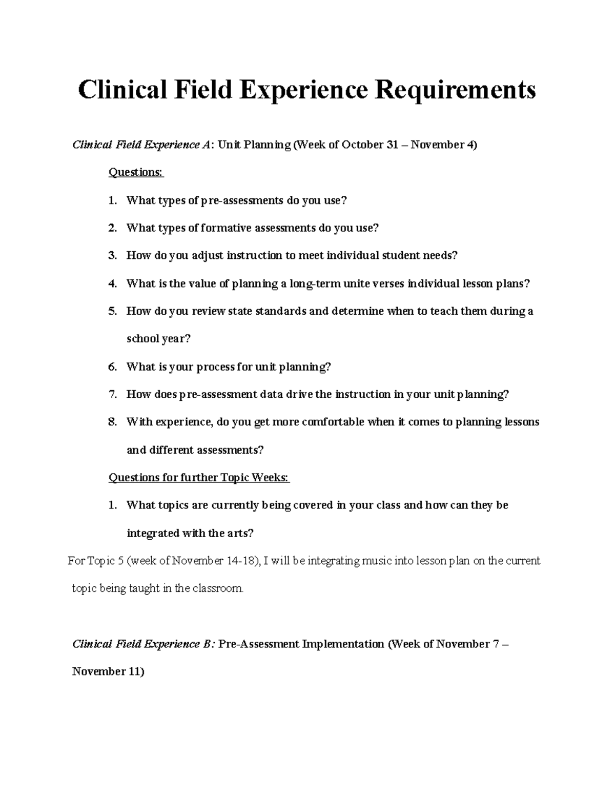 ECE-450 Clinical Field Experience: Unit Planning and Assessments - Studocu