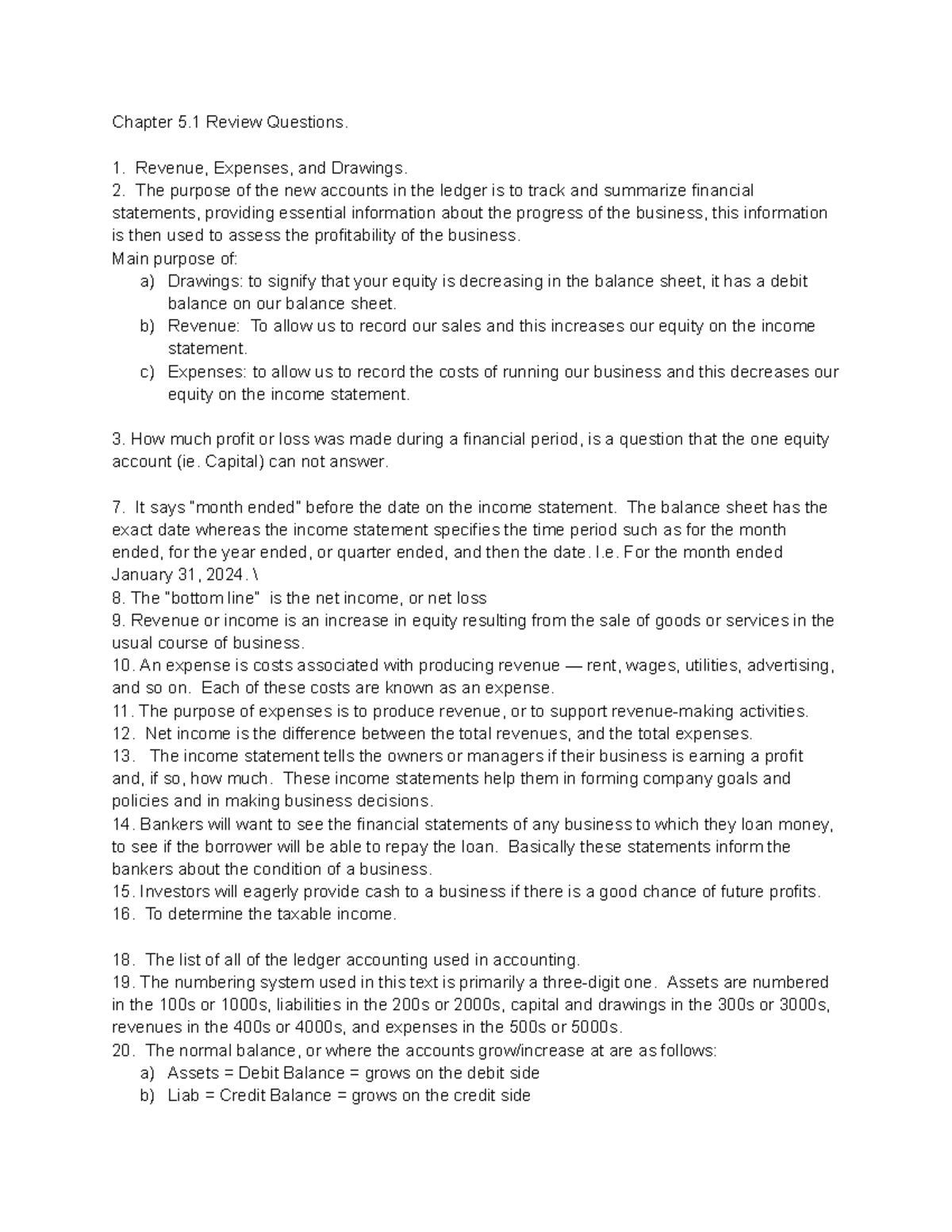 Accounting 1 - 7th Ed. Chapter 5 Review Questions Answer Key - Studocu