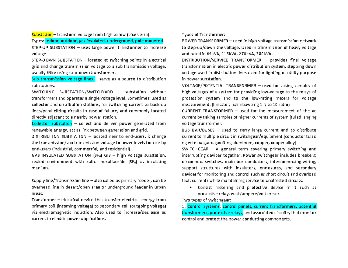 SUBSTATION 101: Types, Functions, and Key Components Overview - Studocu