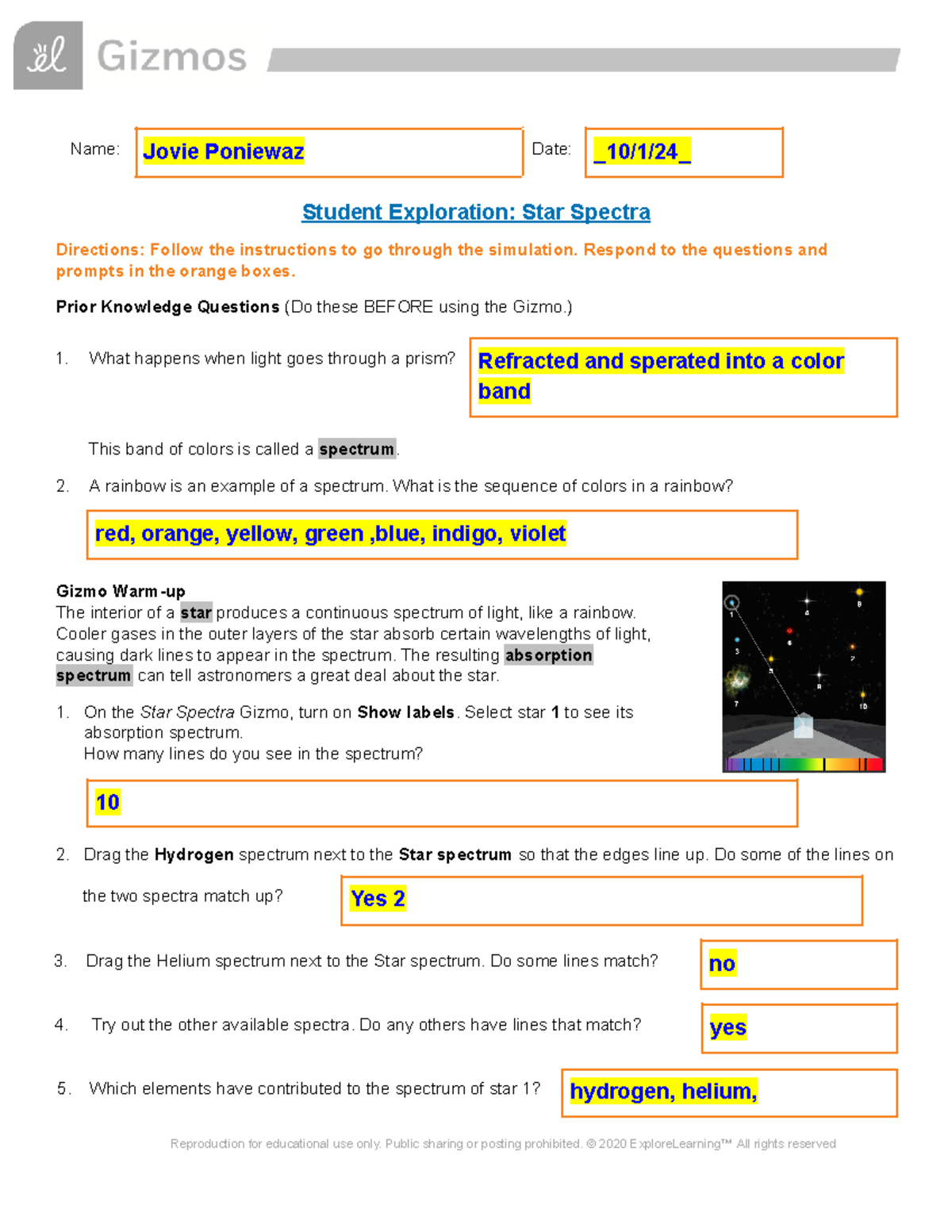 Star Spectra Exploration: Day 32 Gizmo Activity Notes - Studocu