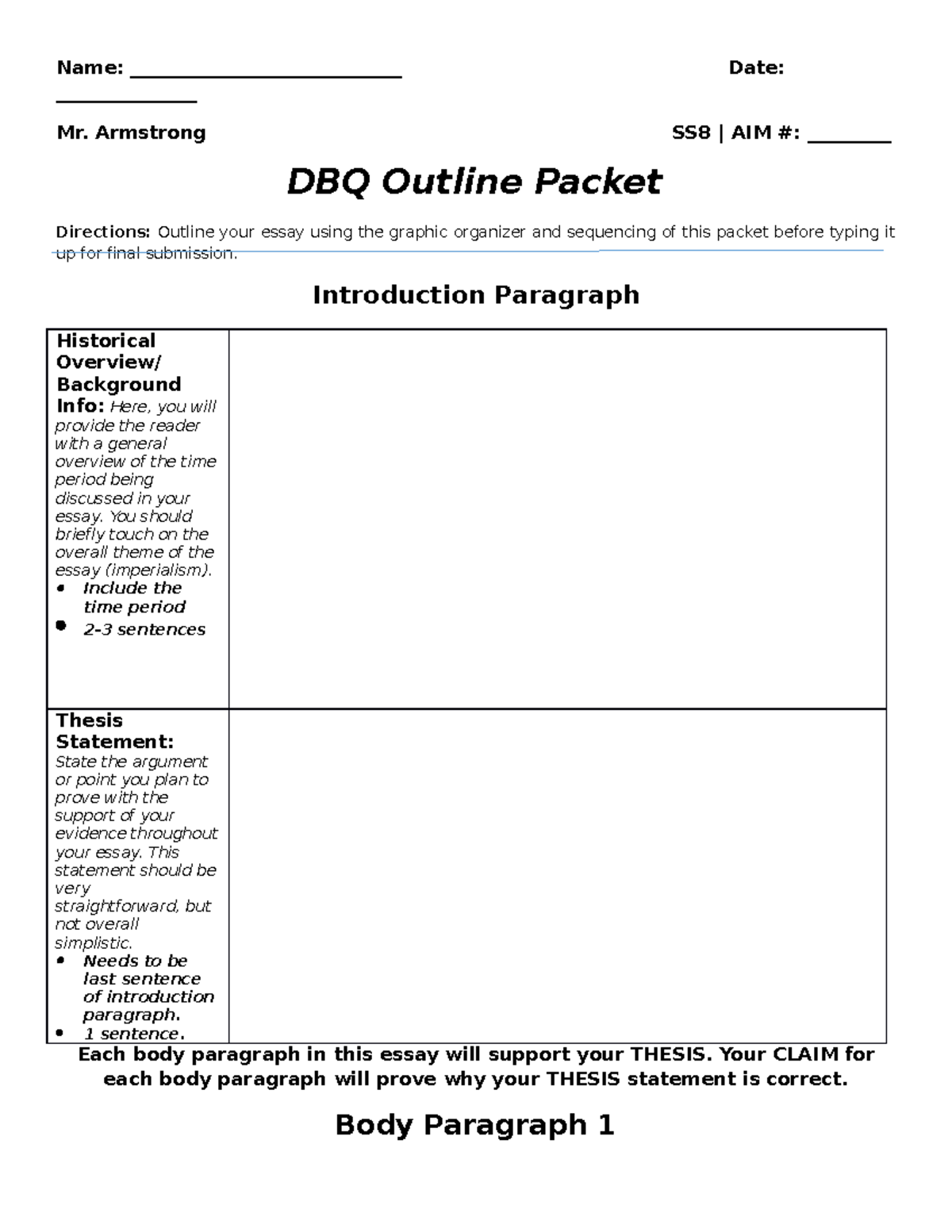DBQ Essay Outline PKT - DBQ - Name: _____________________________ Date ...