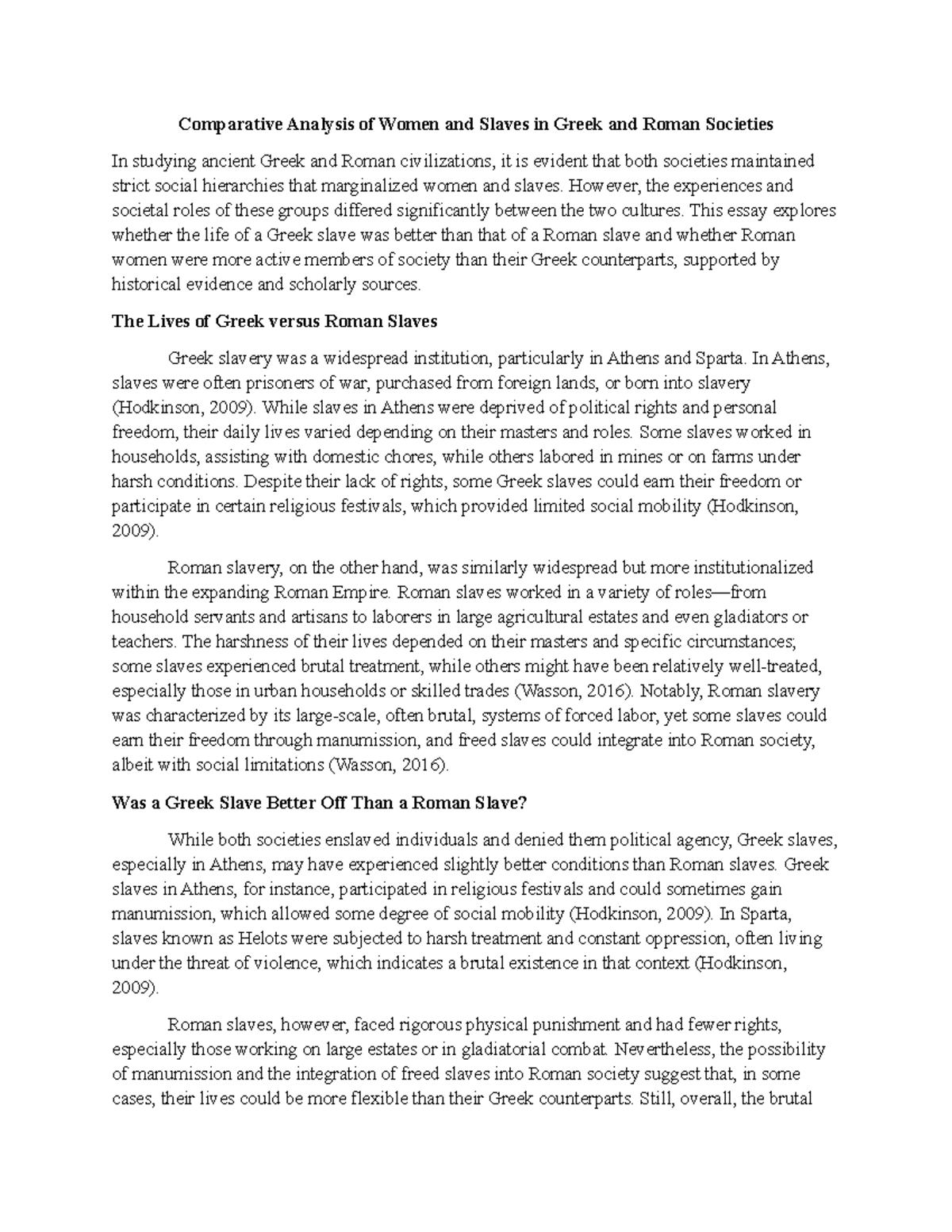 Comparative Study of Women & Slaves in Greek & Roman Societies - Studocu