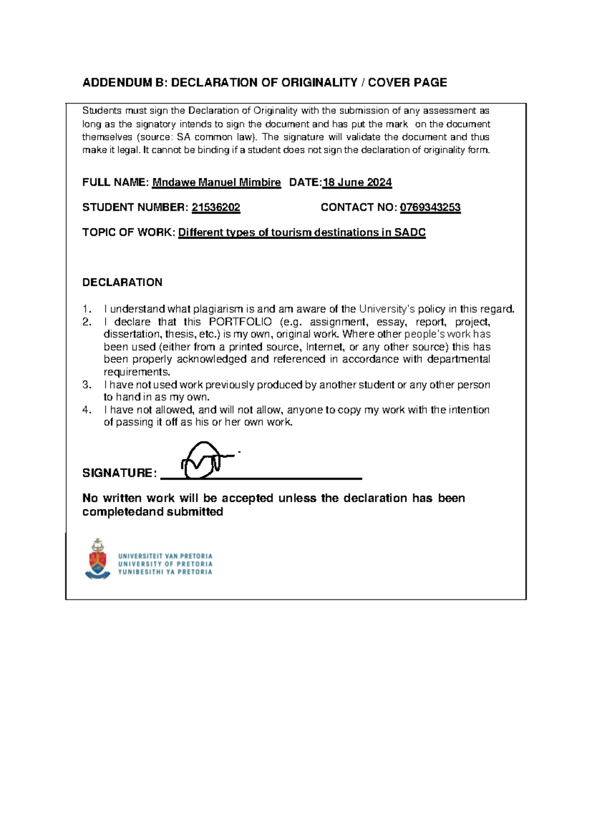 JMD 306 Portfolio - Declaration of Originality & Lesson Plan - Studocu