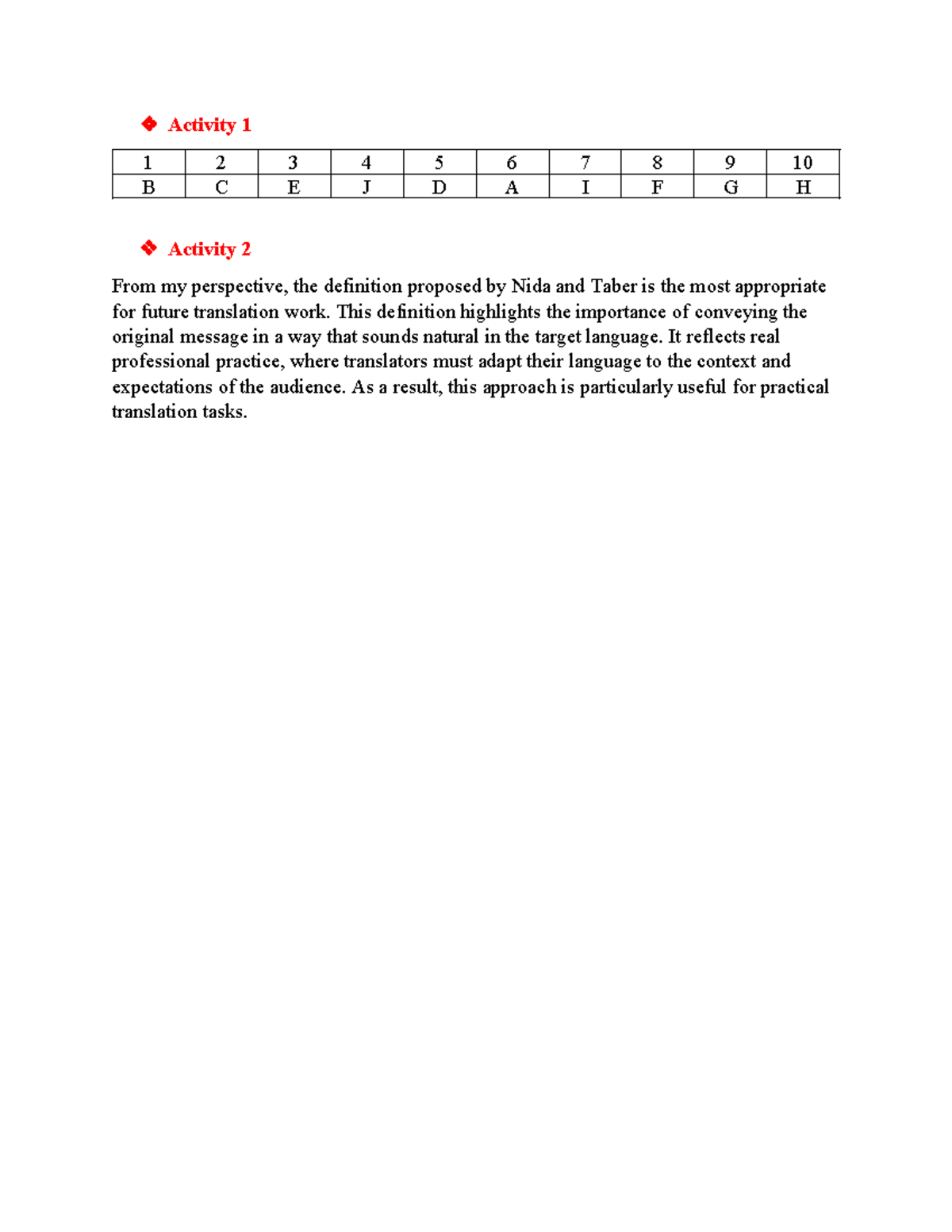 Activity 1 - ... - Activity 1 1 2 3 4 5 6 7 8 9 10 B C E J D A I F G H ...