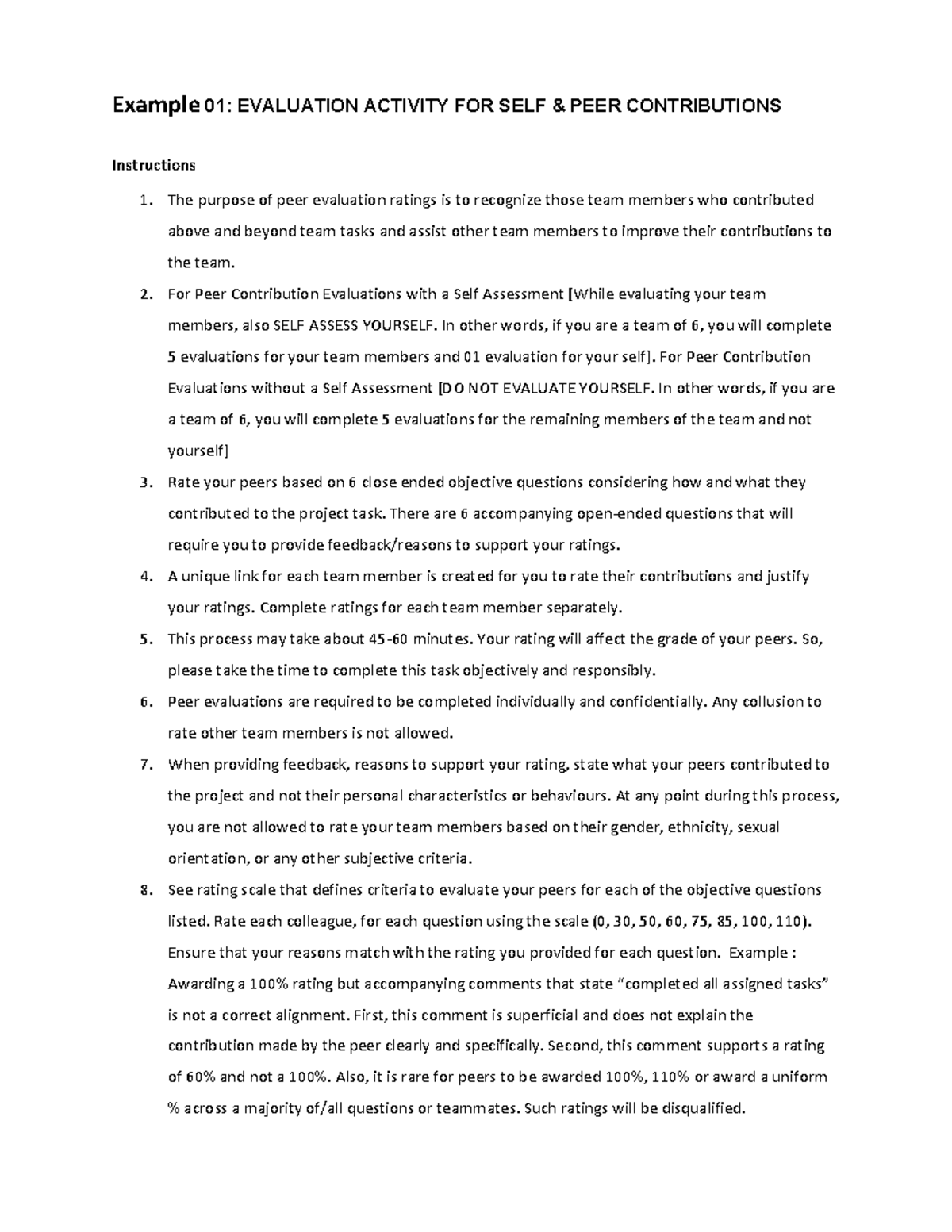 Peer Evaluation Activity: Self & Team Contributions Guide - Studocu