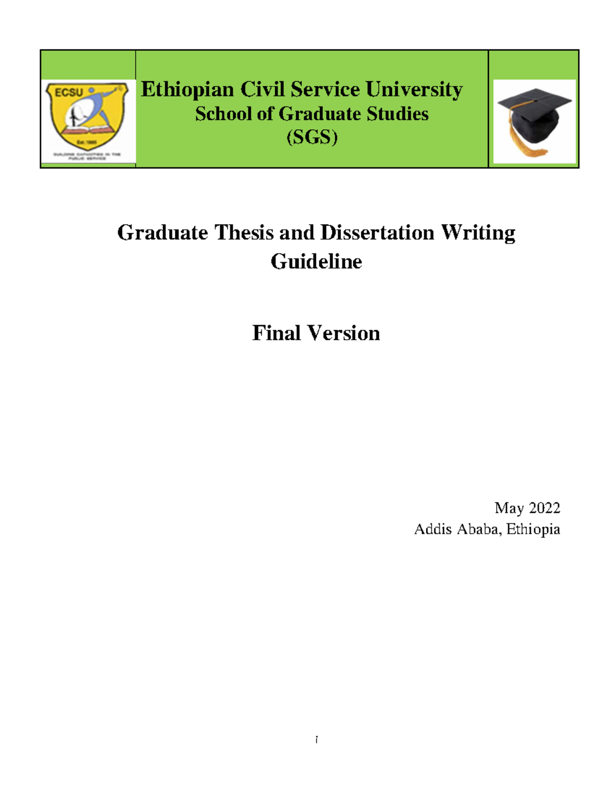 Graduate Thesis and Dissertation Writing Guidelines (SGS): Final ...