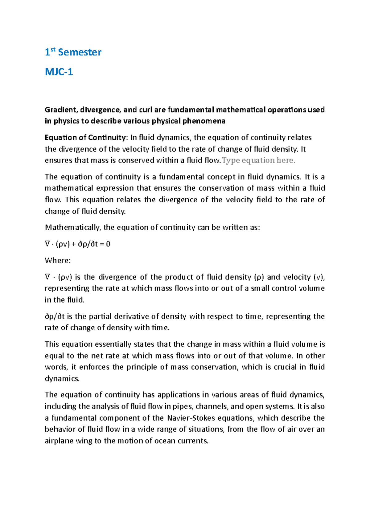 Applications Of Gradient Divergence And Curl 1 St Semester Mjc 1