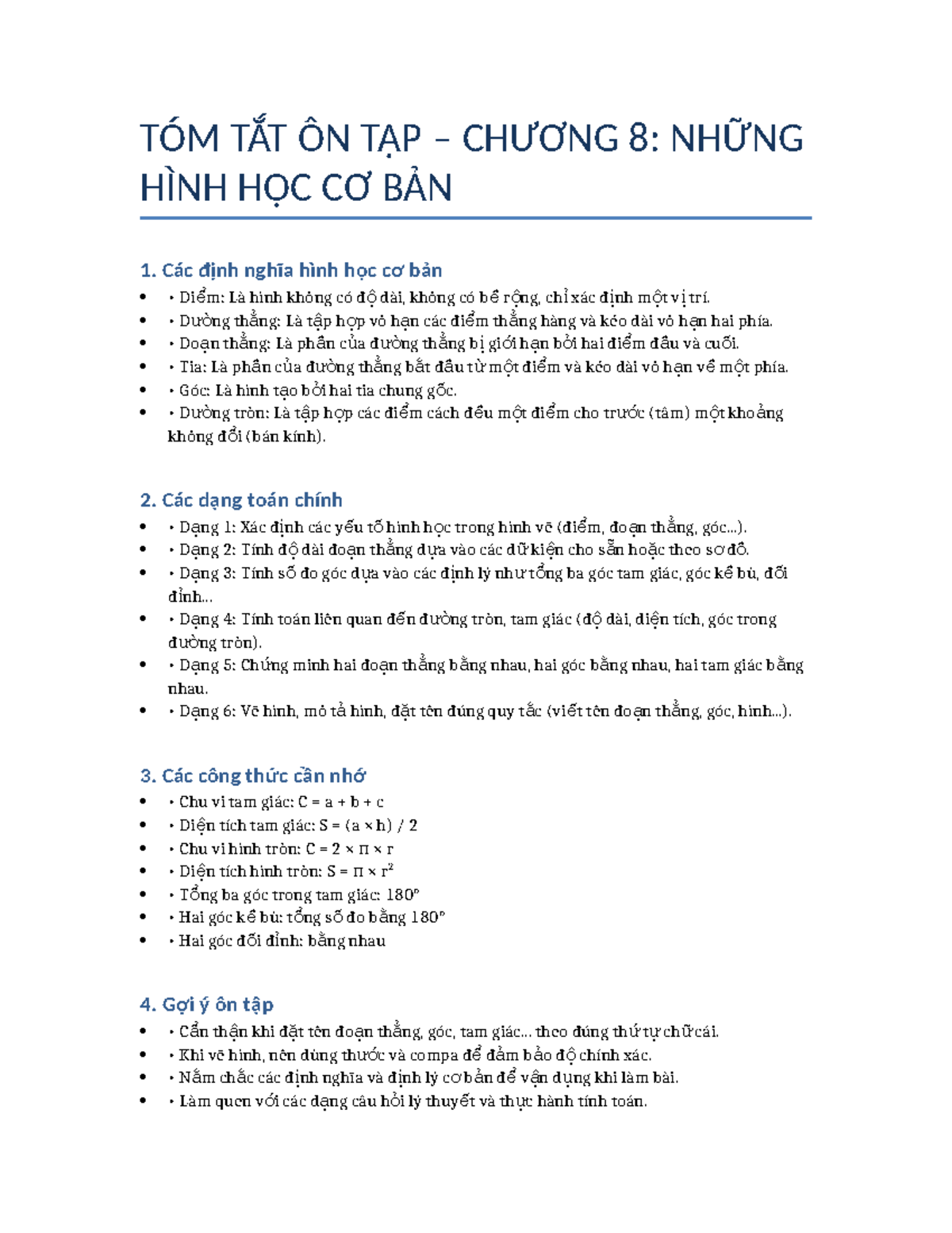 Tom tat on tap Chuong 8 Hinh Hoc Co Ban - TÓM TẮT ÔN TẬP – CHƯƠNG 8 ...