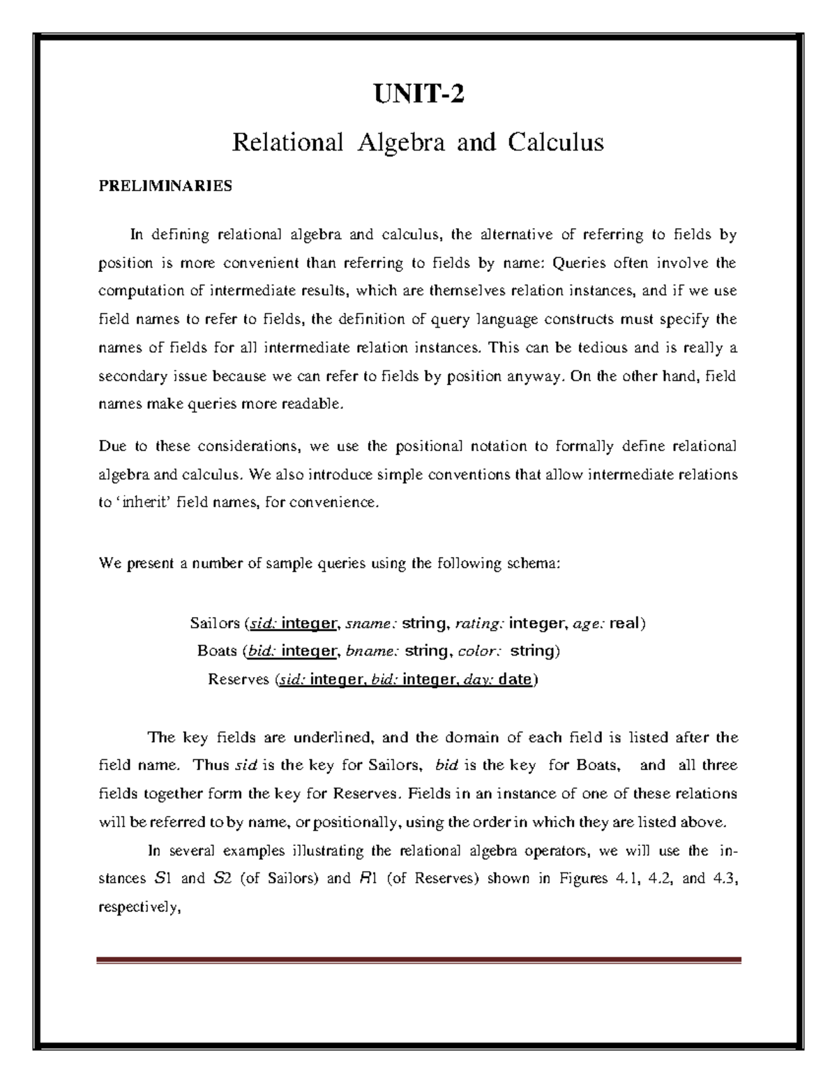 DBMS UNIT 2 - Relational Algebra & Calculus Detailed Notes - Studocu