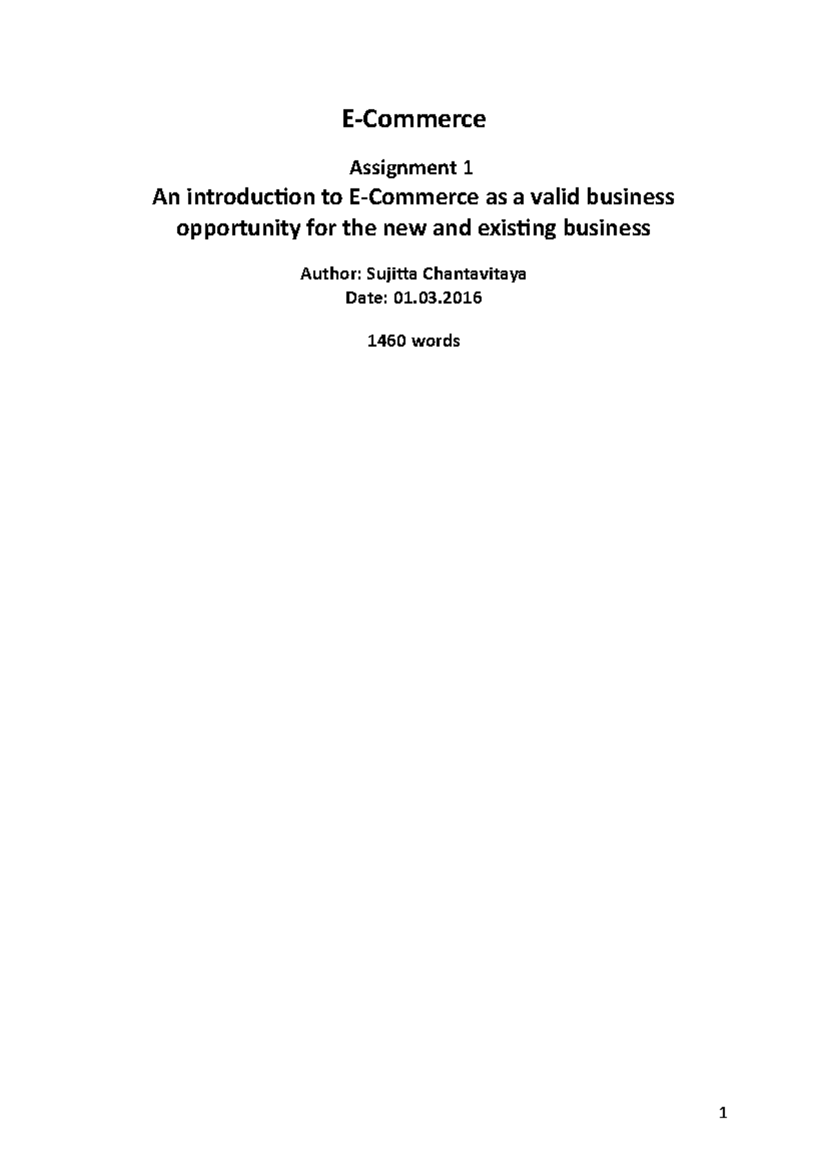 E Commerce Assignment 1 - E-Commerce Assignment 1 An introduction to E-Commerce as a valid ...