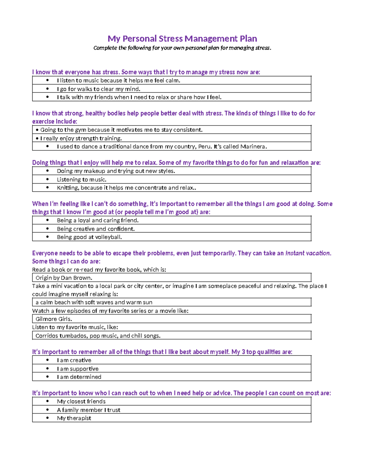 Personal Stress Management Plan: Strategies for Well-Being - Studocu