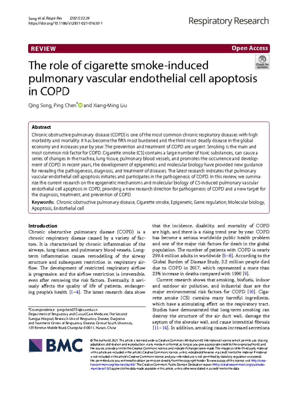The Role of Cigarette Smoke-Induced Endothelial Cell Apoptosis in COPD ...