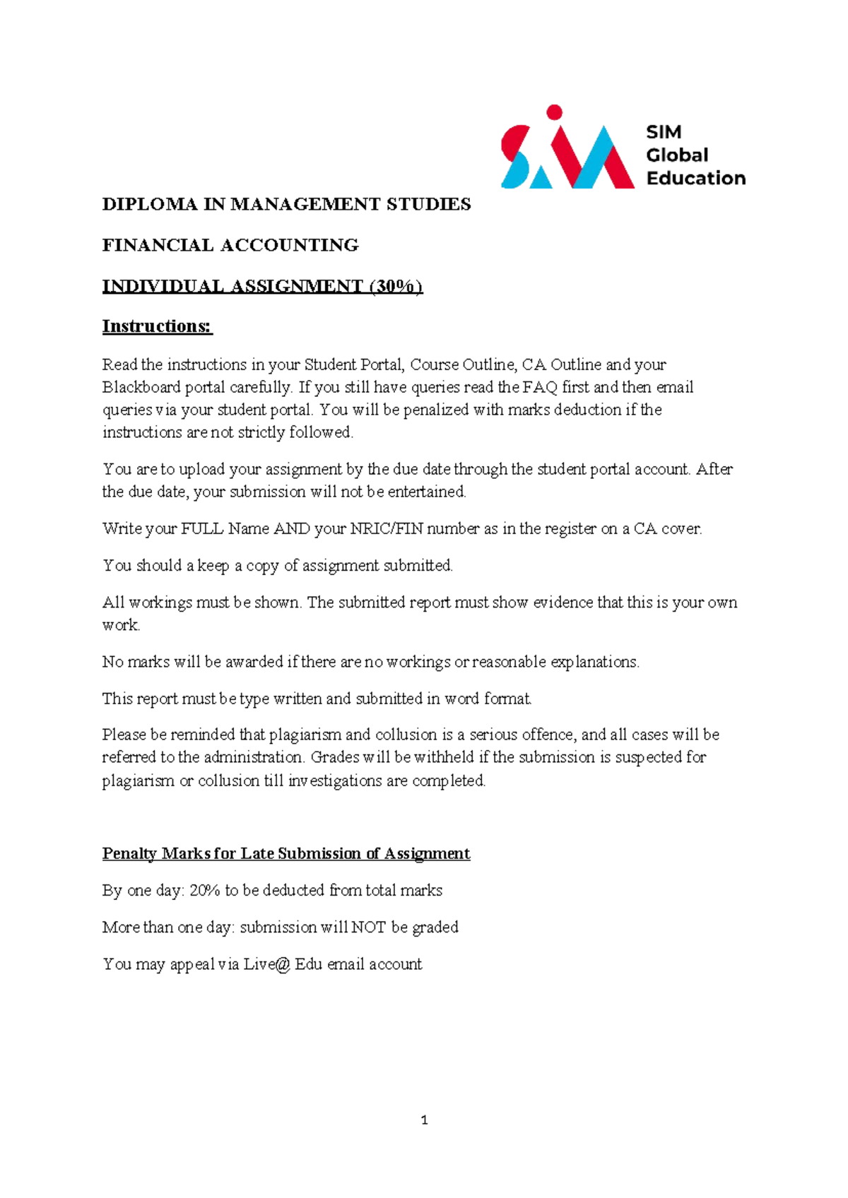 (ACC2101) Financial Accounting Individual Assignment Guidelines - Oct ...