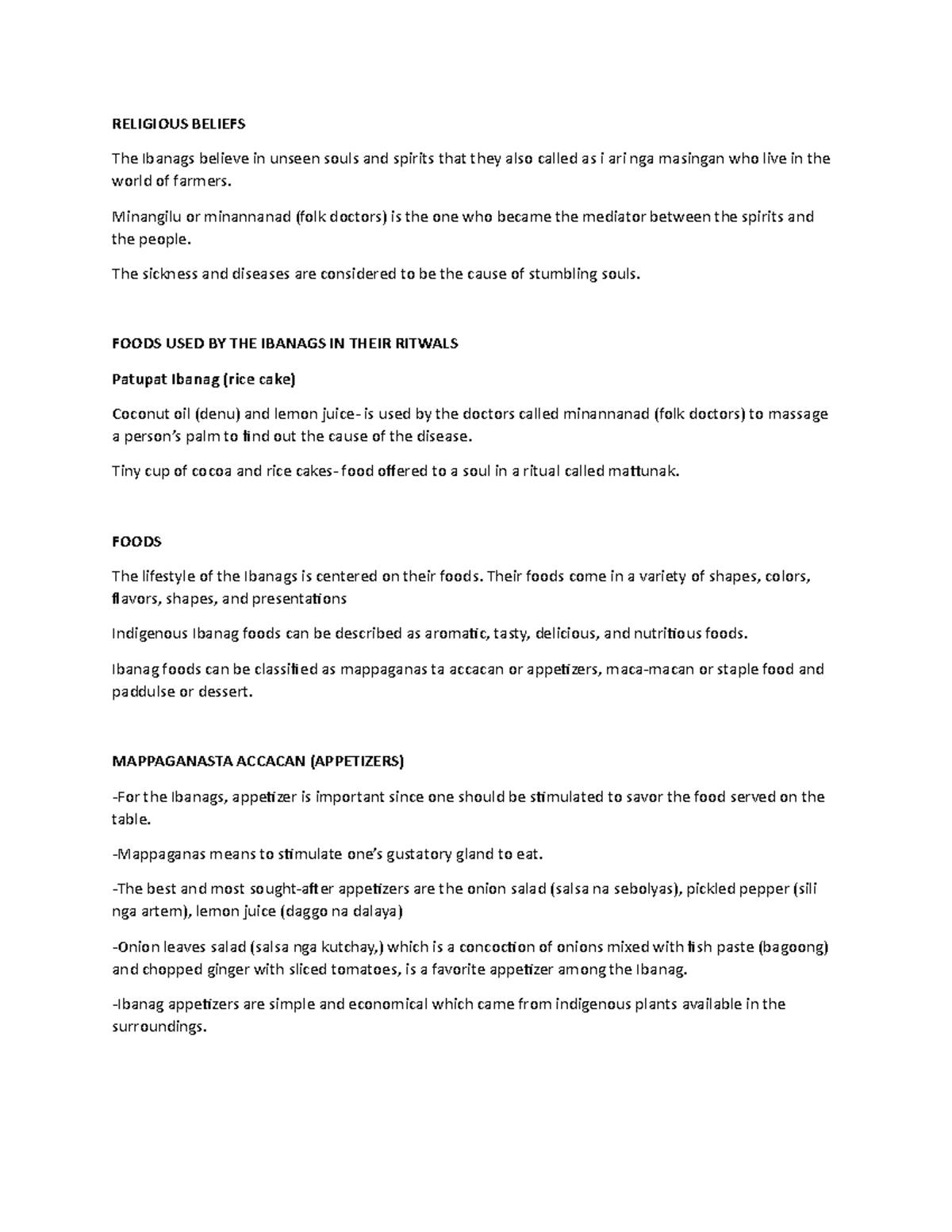 Ibanag Culture Overview: Beliefs, Food, and Rituals - Studocu