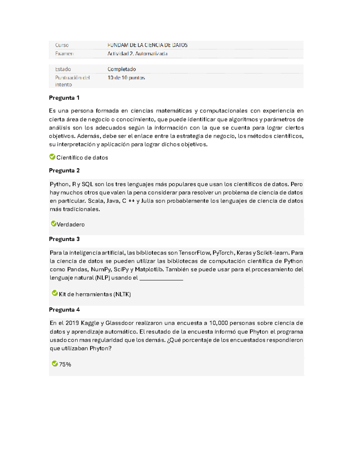 Automatizada 2 - Cuestionario de Ciencia de Datos y Python - Studocu