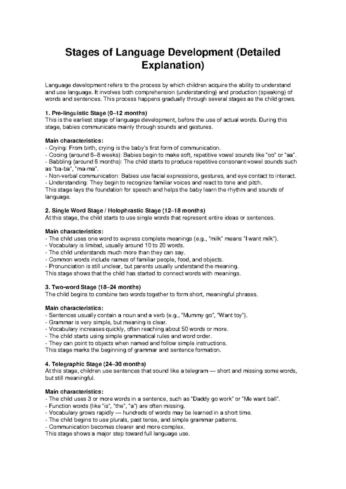 Stages of Language Development: A Detailed Overview - Studocu