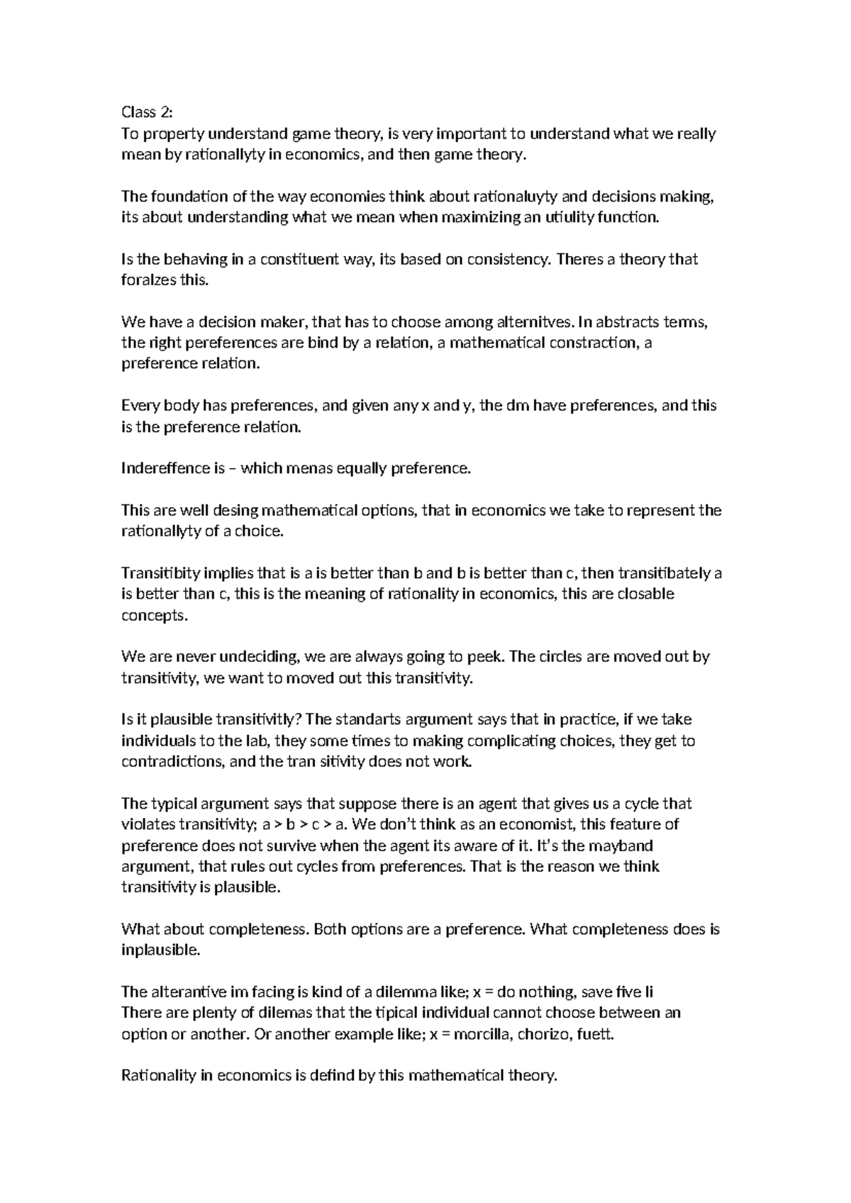 Class 2: Understanding Rationality in Game Theory and Economics - Studocu